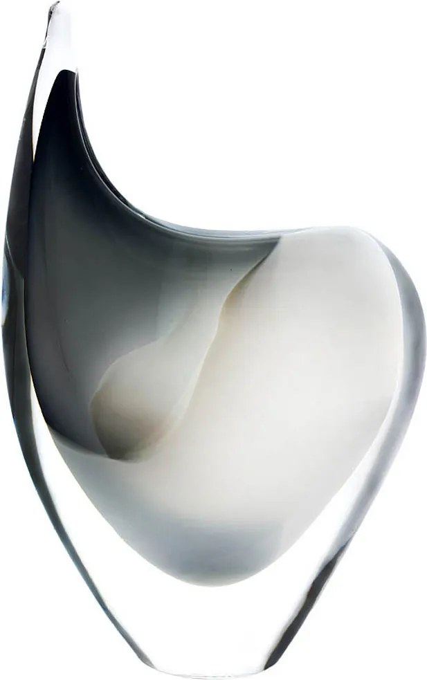Skleněná hutní váza model 06, opálově bílá a kouřově černá, 16 cm | České hutní sklo od Artcristal Bohemia
