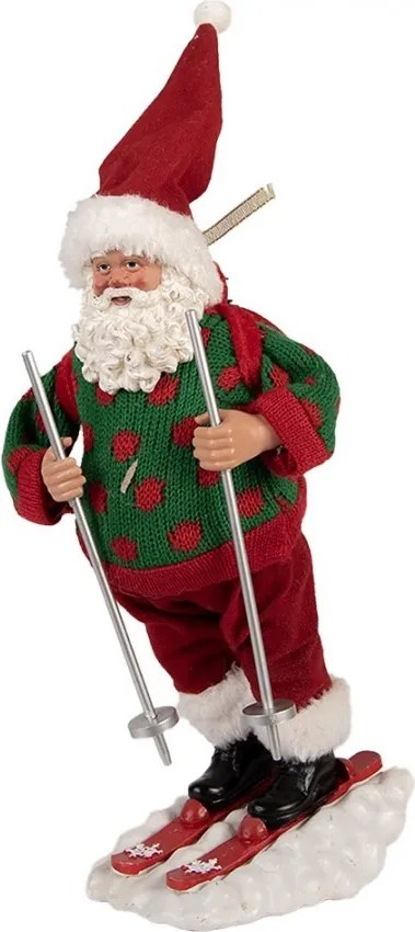 Červená vánoční figurka Santa Claus na lyžích - 15*13*28 cm