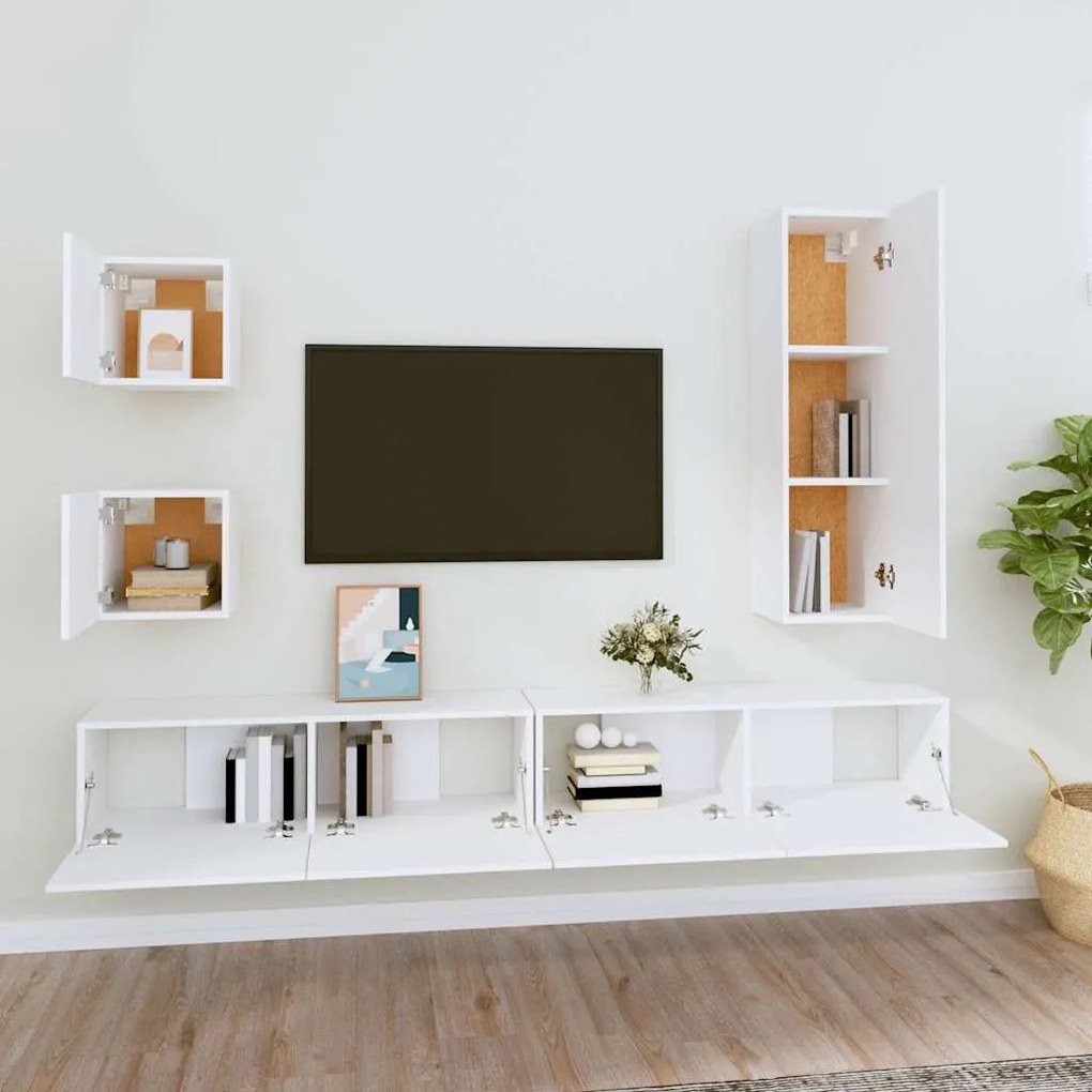 5dílný set TV skříněk bílý kompozitní dřevo 3114446