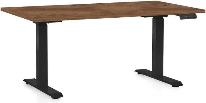 Výškově nastavitelný stůl OfficeTech C, 140 x 80 cm, černá podnož, dub silverjack