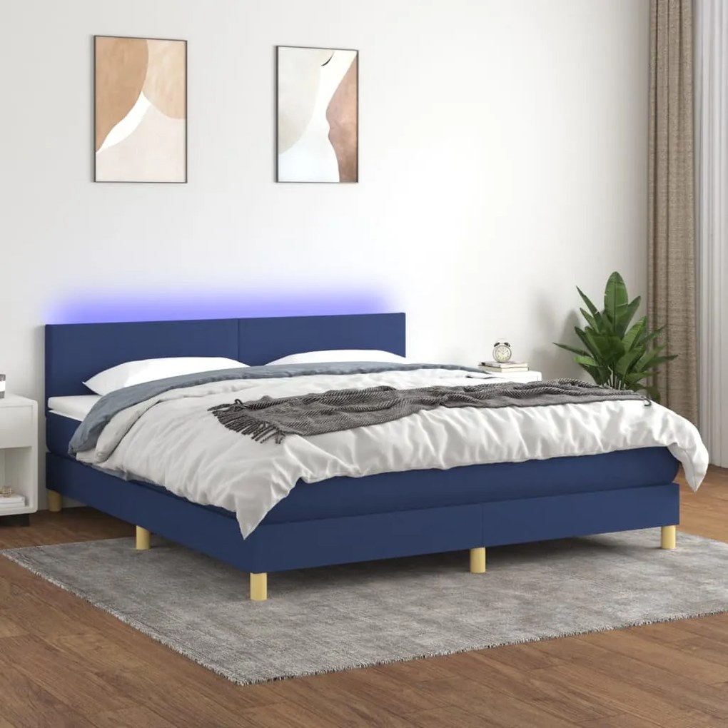 Box spring postel s matrací a LED modrá 160x200 cm textil 3133571