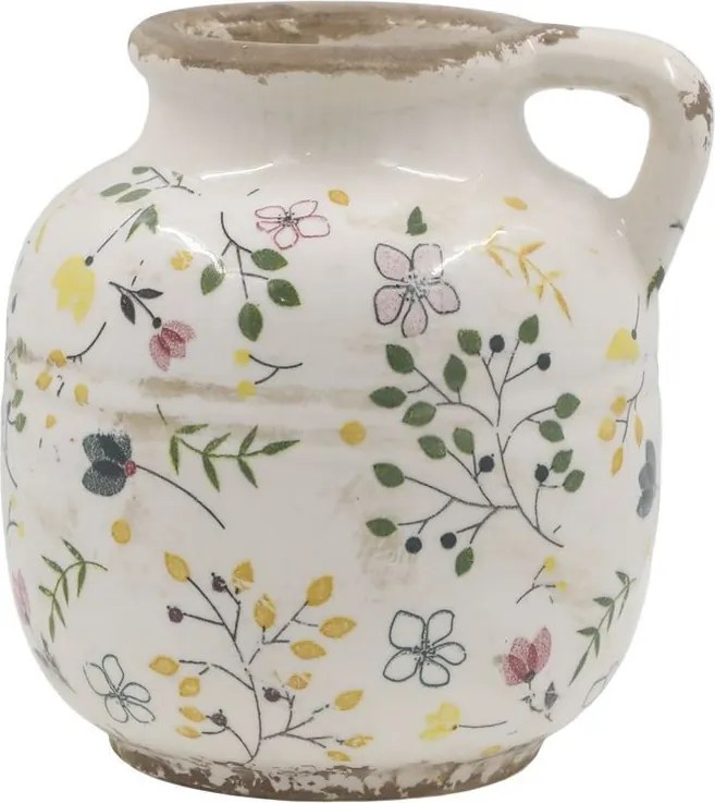 Béžový antik keramický džbán s květy Cavaillon - 13*13 cm