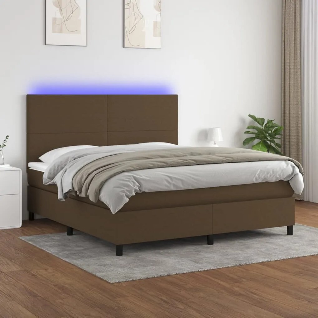 Box spring postel s matrací a LED tmavě hnědá 180x200 cm textil 3134736