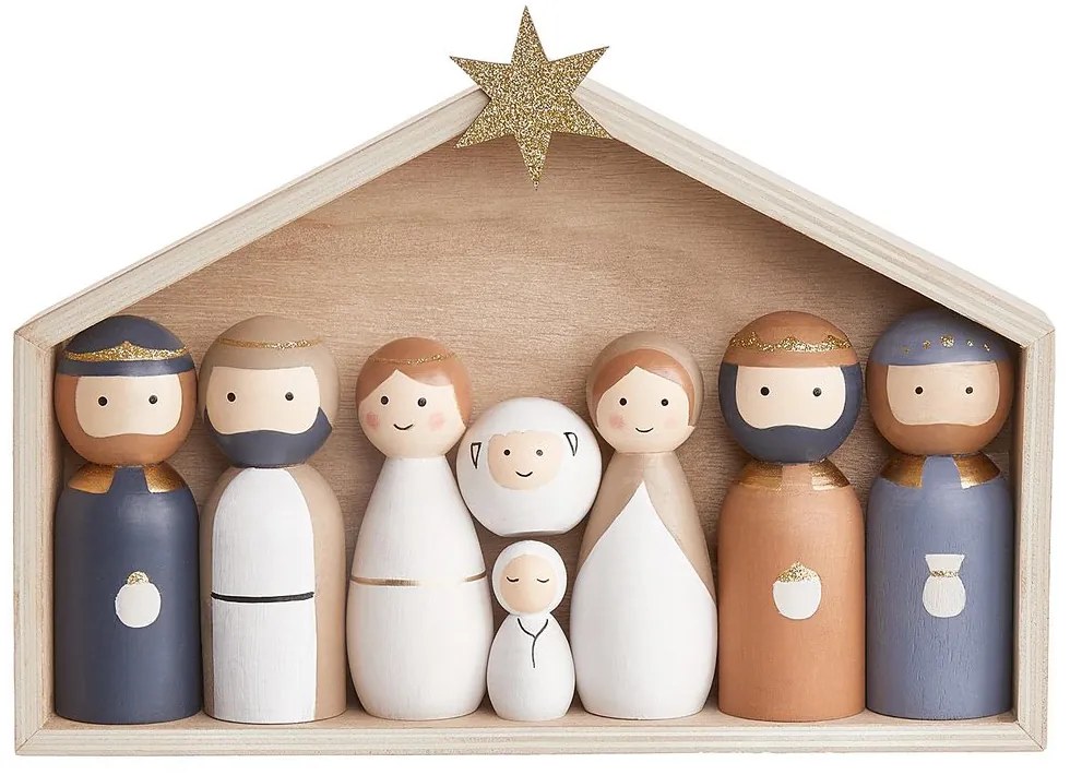 X-MAS Dřevěný betlém 9 dílů