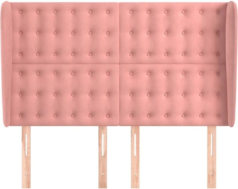 Čelo postele typu ušák růžové 147x23x118/128 cm samet 3118443