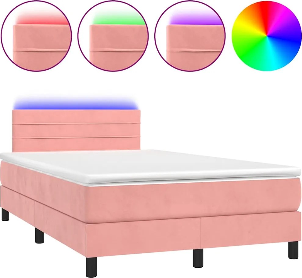 Box spring postel s matrací a LED růžová 120x200 cm samet 3134458