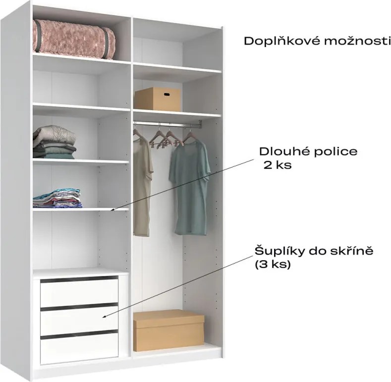 Skříň s posuvnými dveřmi 1,5x2,4 m (Dveře Lesklá Bílá), série N Family
