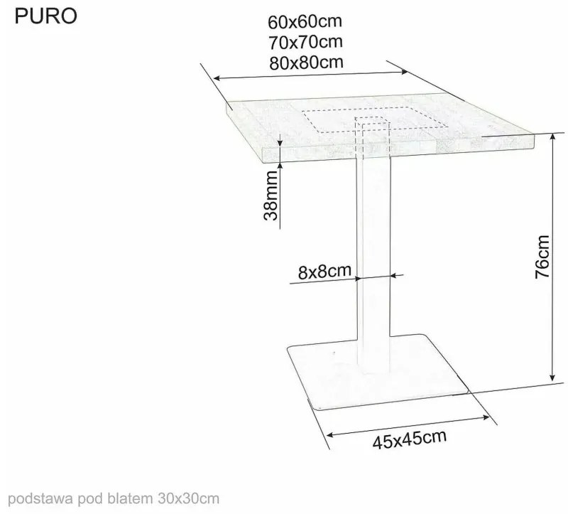 Černý jídelní stůl s dubovou deskou PURO 70x70