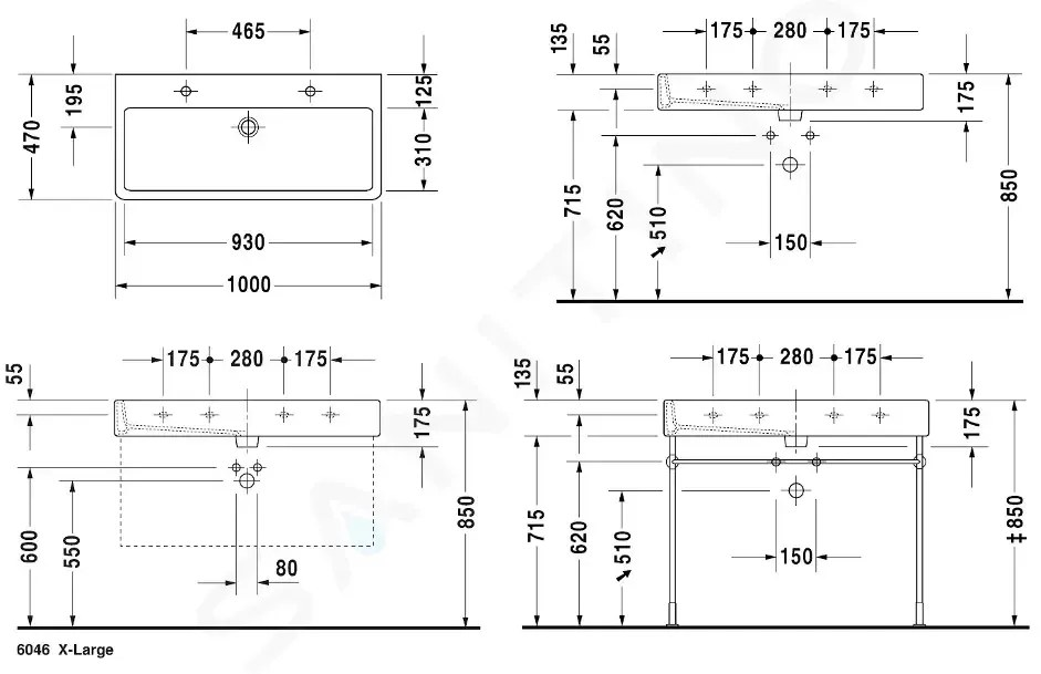 DURAVIT - Vero Dvojumyvadlo nábytkové 1000x470 mm, se 2 otvory pro baterie, alpská bílá (04541000261)