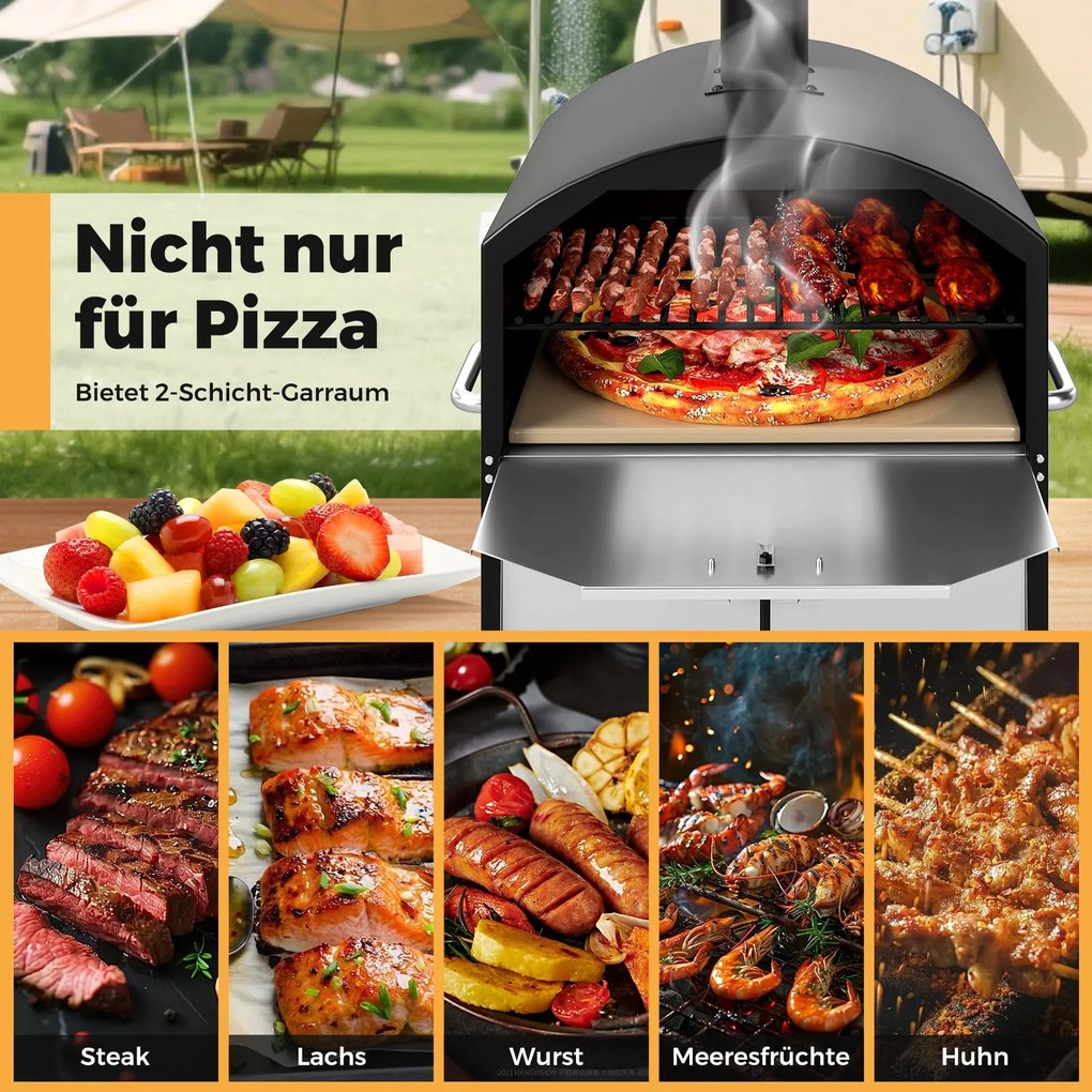 Costway Venkovní 40 cm Dřevěná trouba Pizza Trouba 2 Vrstvy Pizza Maker