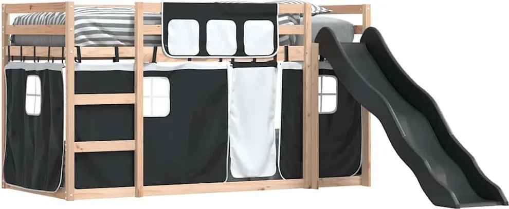 Patrová postel se skluzavkou a závěsy bílá a černá 80 x 200 cm 3284116