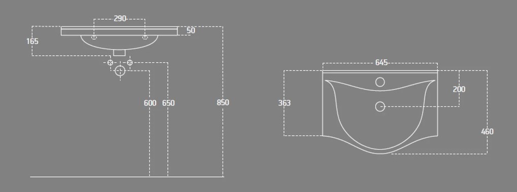 Aqualine Zara 65  10065 umyvadlo nábytkové 64,5 x 46 cm