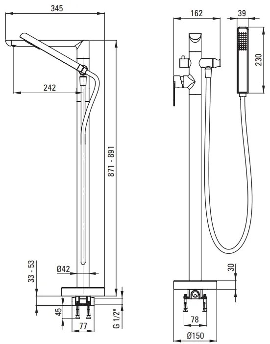 Deante Jasmin, volně stojící vanová baterie s ruční sprchovou soupravou, chromová, BGJ_017M