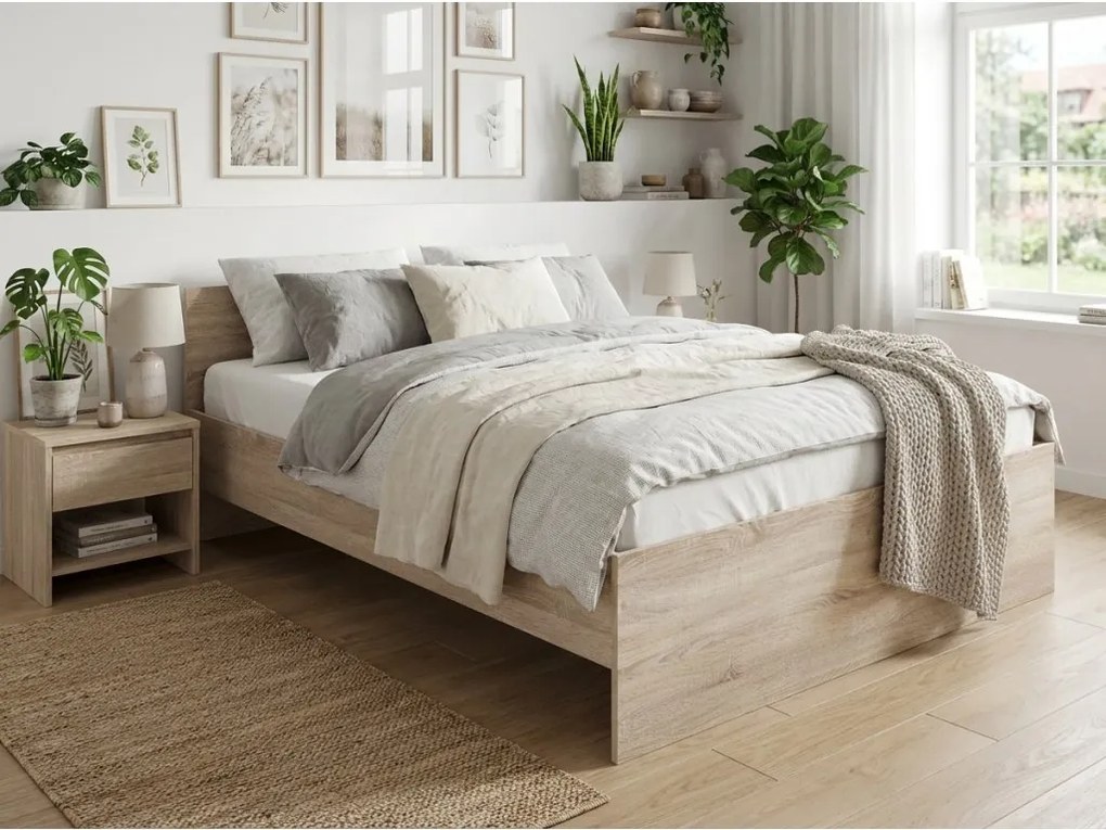 Postel ELISA 140 x 200 cm, dub sonoma Matrace: Matrace Sommera 18 cm, Rošt: S laťkovým roštem