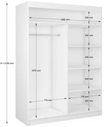 Kvalitní Šatní Skříň Makira 160 cm Bílá/dub sonoma