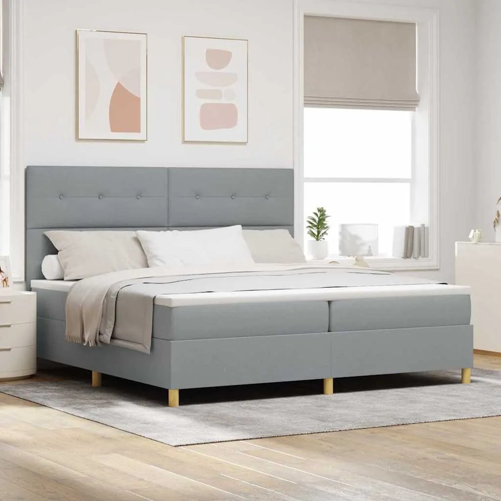 Postel s boxspringem s čelo Světle šedá 200 x 200 cm textil 3339644