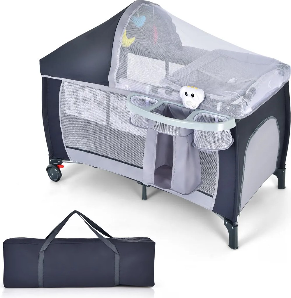Costway Cestovní skládací postýlka 4 v 1 a dětská kolébka – 123 × 63 × 76 cm