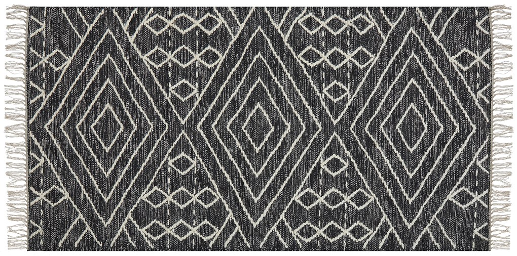 Bavlněný koberec 80 x 150 cm černý/bílý KHENIFRA Beliani