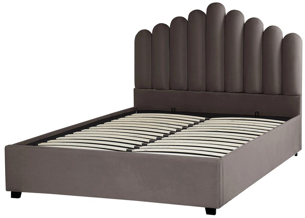Sametová postel s úložným prostorem 140 x 200 cm šedá/béžová VINCENNES Beliani