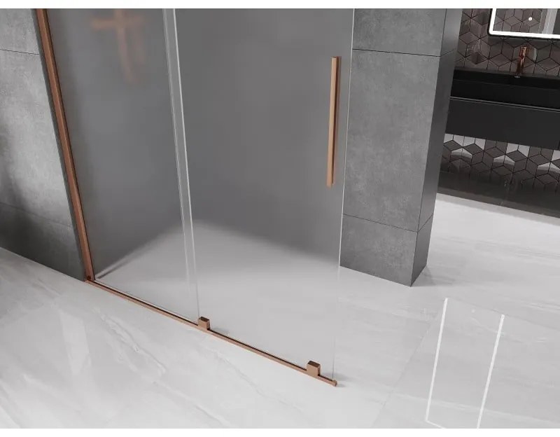 Mexen Velar, sprchová zástěna s posuvnými dveřmi Walk-in 130 x 200 cm, 8mm sklo námraza, růžové zlato, 871-130-000-33-60