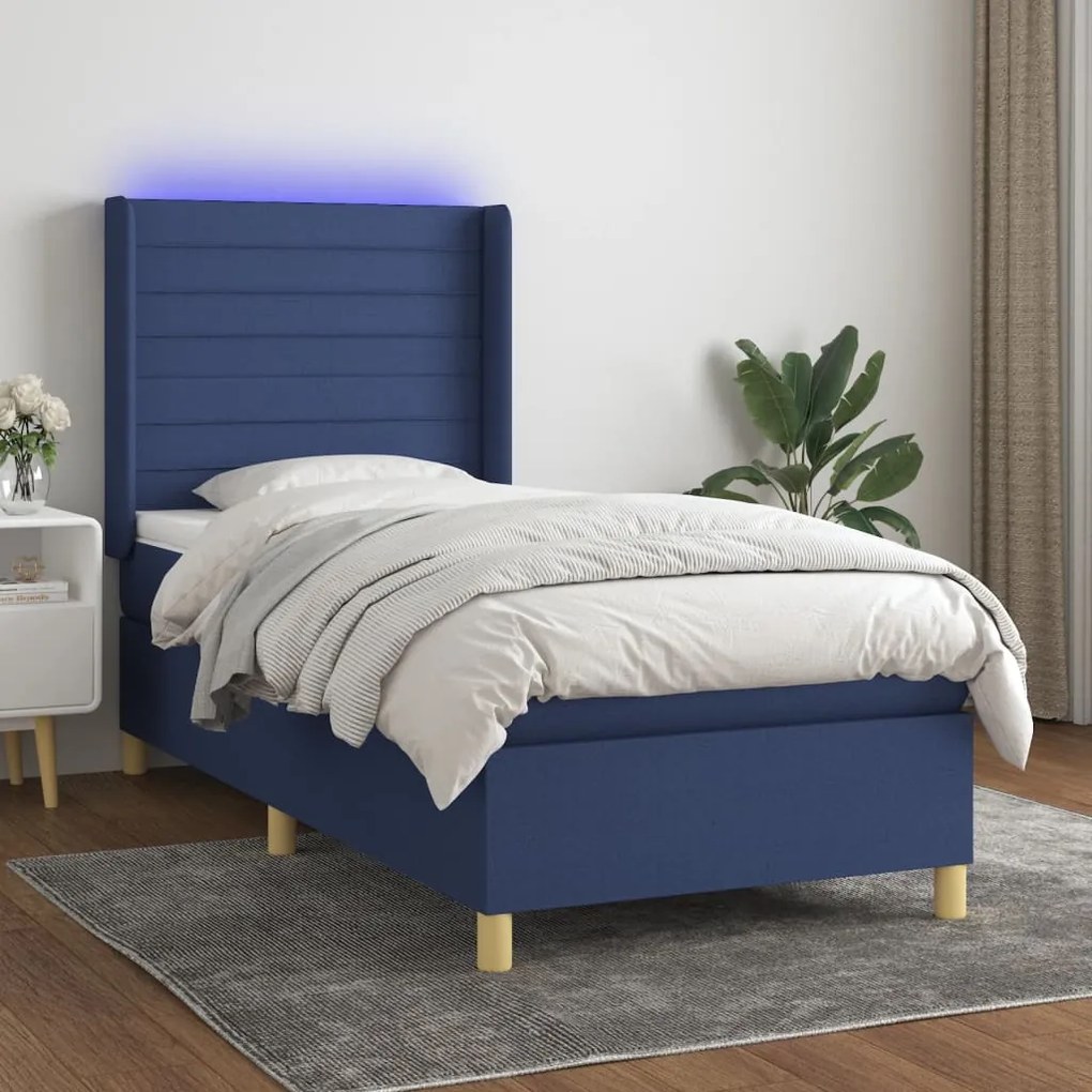 Box spring postel s matrací a LED modrá 80 x 200 cm textil 3138915