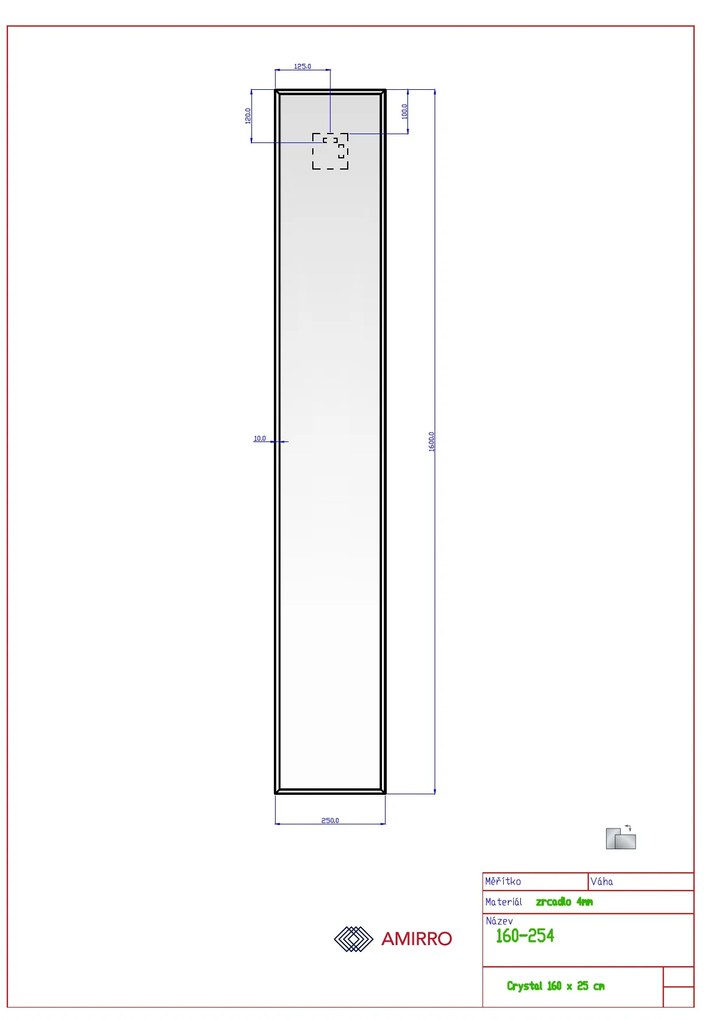 Zrcadlo do koupelny - 25 x 160 cm fazetou - Crystal