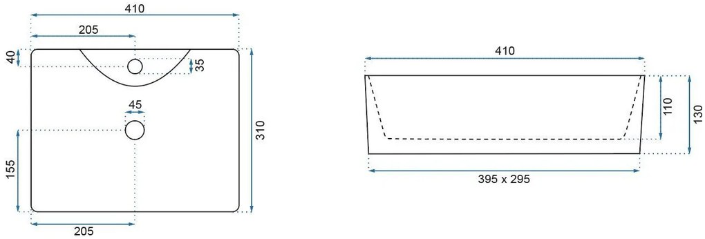 Rea Demi Mini, umyvadlo na desku 410x310x130 mm, imitace kamene-Aiax Shiny, REA-U6504