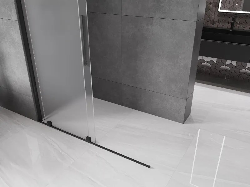 Mexen Velar, sprchová zástěna s posuvnými dveřmi Walk-in 150 x 200 cm, 8mm sklo námraza, černá matná, 871-150-000-33-70