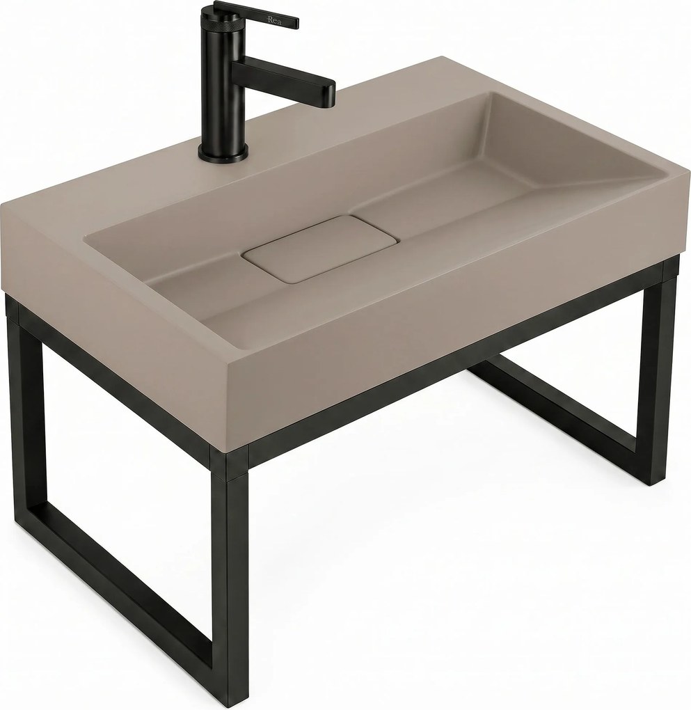 Rea Goya, umyvadlo z konglomerátu s černou konzolou, 60 cm, béžová, KPL-U4413