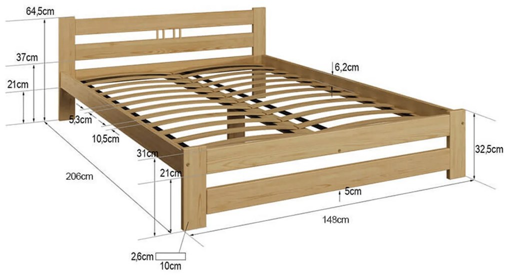 Postel z masivu VitBed 140x200 LUX není lakovaná + Matrace Niobé 140x200