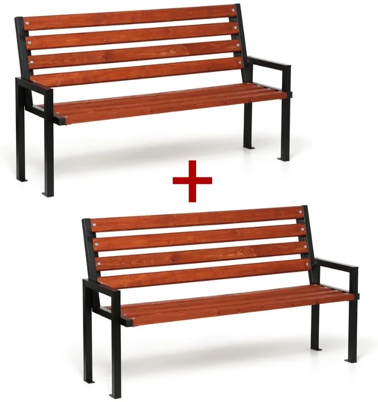 Venkovní lavička CITY s opěradlem 1+1 ZDARMA, 1660 mm, mahagon tmavý