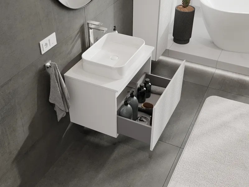 Mexen Rivel, koupelnová skříňka pod umyvadlo 70 cm, 1 zásuvka, drážkovaná, bílá matná, 91A20-07047-1-BF01