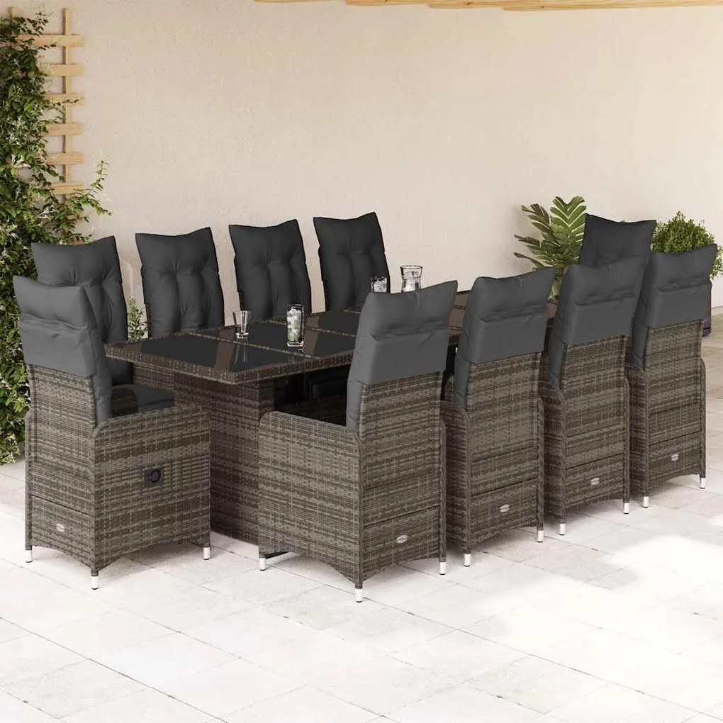 11dílný zahradní bistro set s poduškami šedý polyratan 3277296