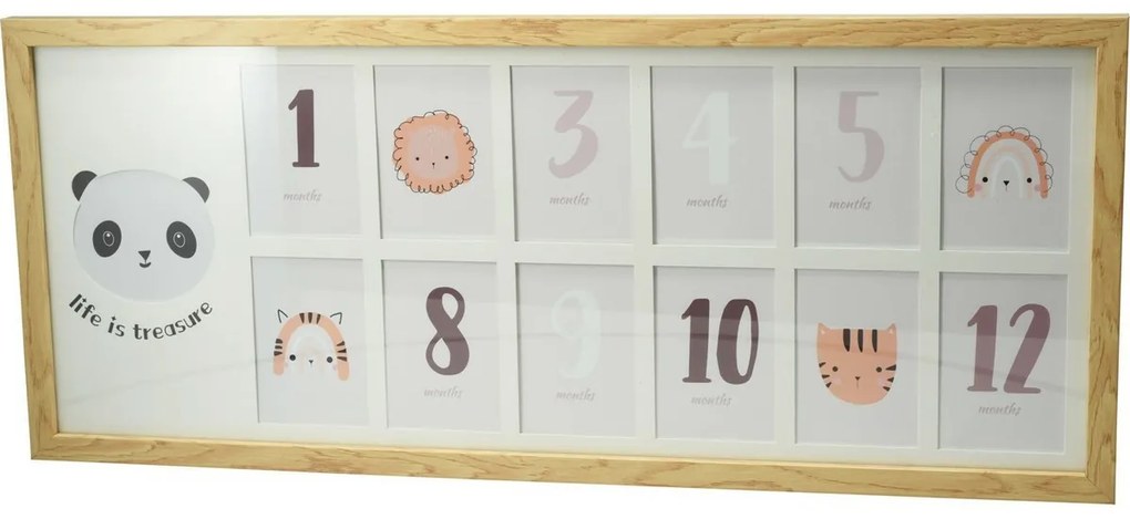 Dětský fotorámeček Panda, 60 x 25 x 1,8 cm, MDF, 12x 6 x 9 cm