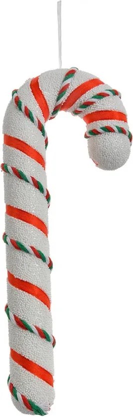 Červeno-bílá vánoční ozdoba cukrová hůlka se stuhou - 10*3*26 cm