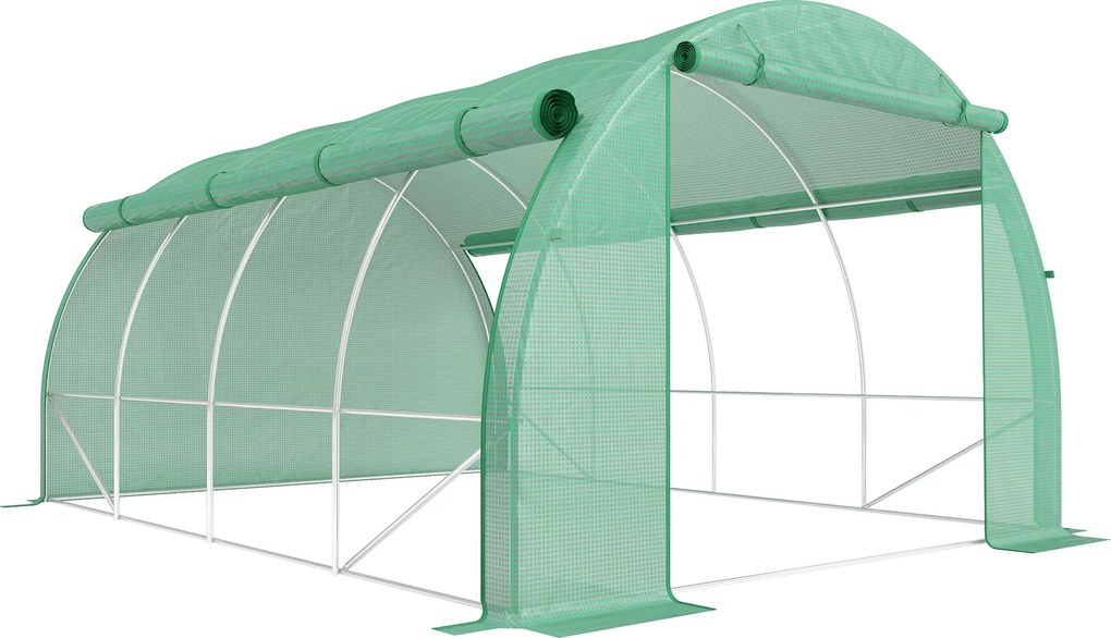 Outsunny polytunelový skleník 3,97x3x2m Walk-in, UV ochrana, rolovací kryty, ocel, zelený| Aosom