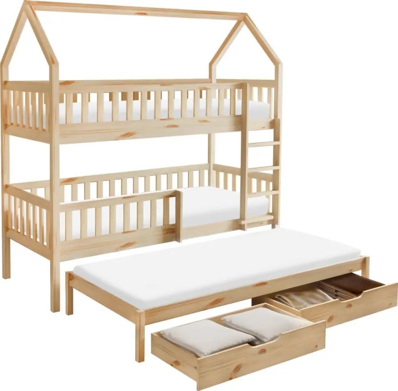 Montessori patrová postel 90x200 s přistýlkou, přírodní, VENITA TYP 1 Kondela 0000396837