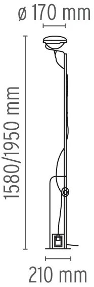 Flos F7610030 Toio, matně černá industriální lampa pro nepřímé osvětlení, 1x300W PAR56 MFL, výška až 195cm