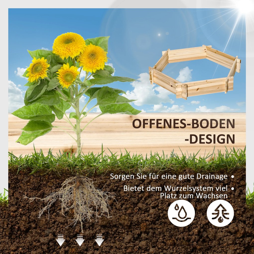 Outsunny šestihranný vyvýšený záhon DIY květináč Dřevěný květináč pro zahradu balkon Příroda 100 x 92 x 16 cm | Aosom