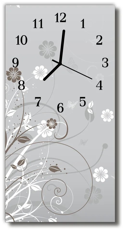 Nástěnné hodiny vertikální  Květinový šedý vzor 30x60 cm