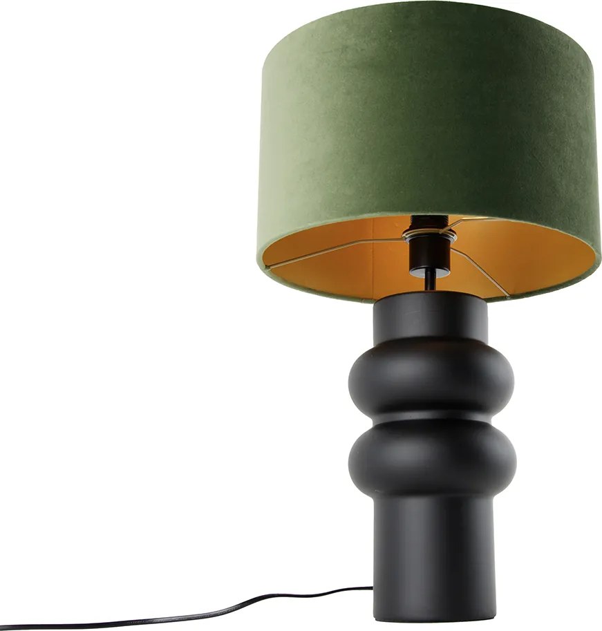 Designová stolní lampa s černým sametovým stínítkem zelená se zlatem 35 cm - Alisia