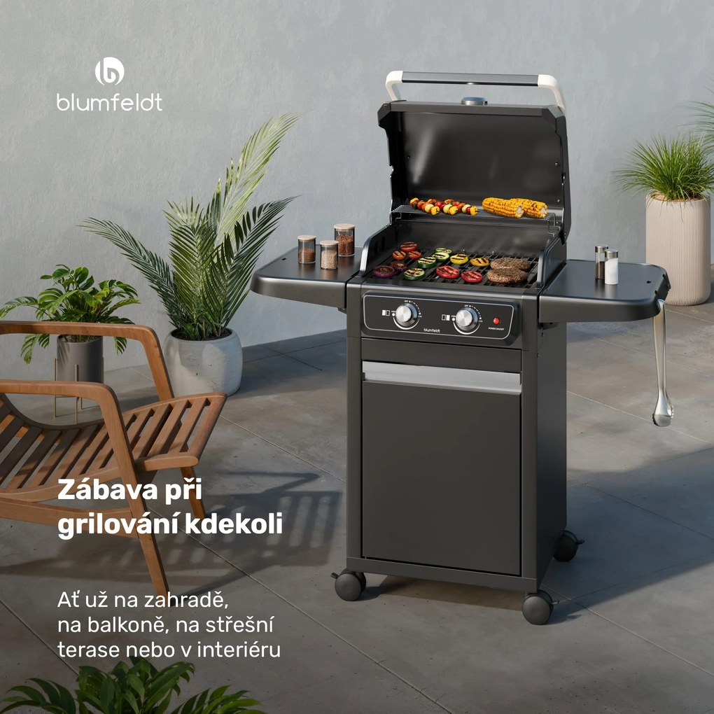 Blumfeldt Elektrický gril ElectricPro | Výkonný | Sklopné boční stolky | Integrovaný teploměr