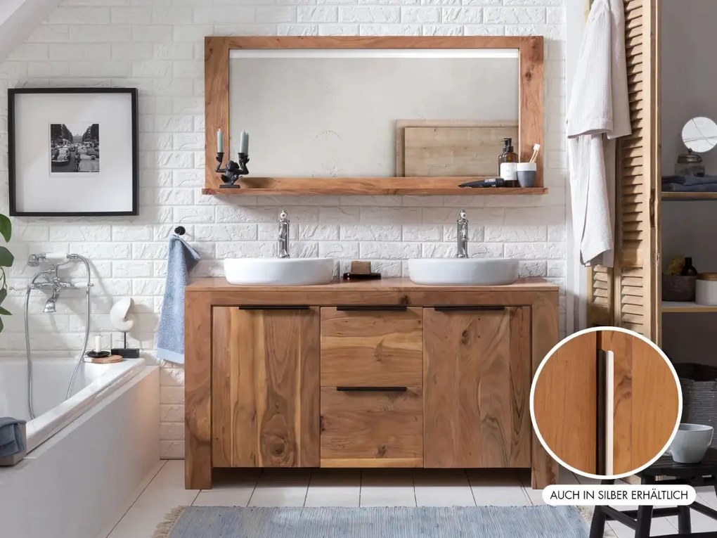 furniture-nabytek.cz - Koupelnový set Osvaro akácie - Černé kovové úchytky