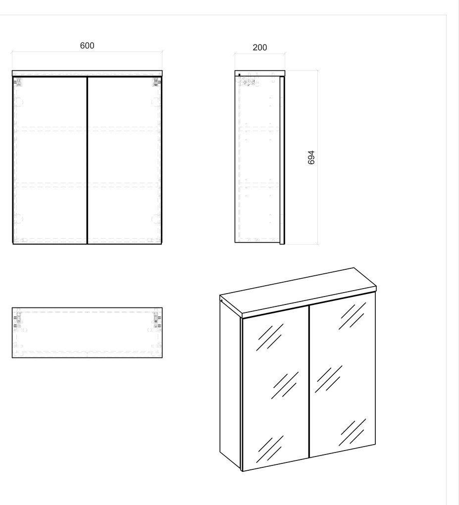 Koupelnová závěsná skříňka BALI bílá se zrcadlem 60 cm