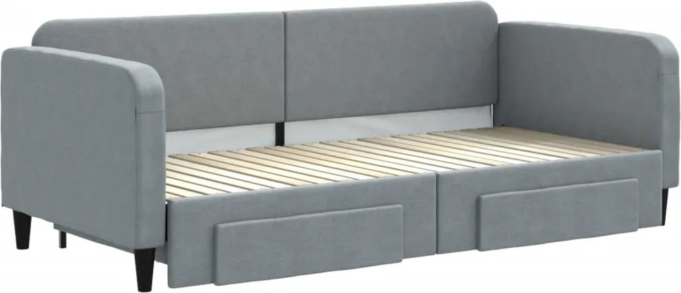 Válenda s přistýlkou a zásuvkami světle šedá 90 x 200 cm textil 3196852