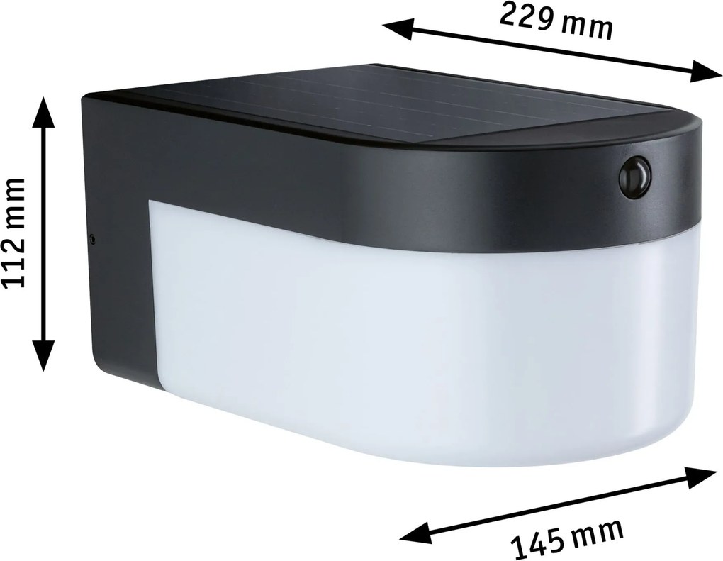 P 95747 Hybrid LED venkovní nástěnné svítidlo Calyne domovní 230V + solární IP44 hranaté 145x229mm 3000K 2,3W 230V černá - PAULMANN
