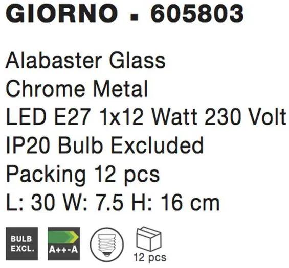 Nova Luce Nástěnné svítidlo GIORNO bílá;opálové sklo chromovaný kov E27 1x12W