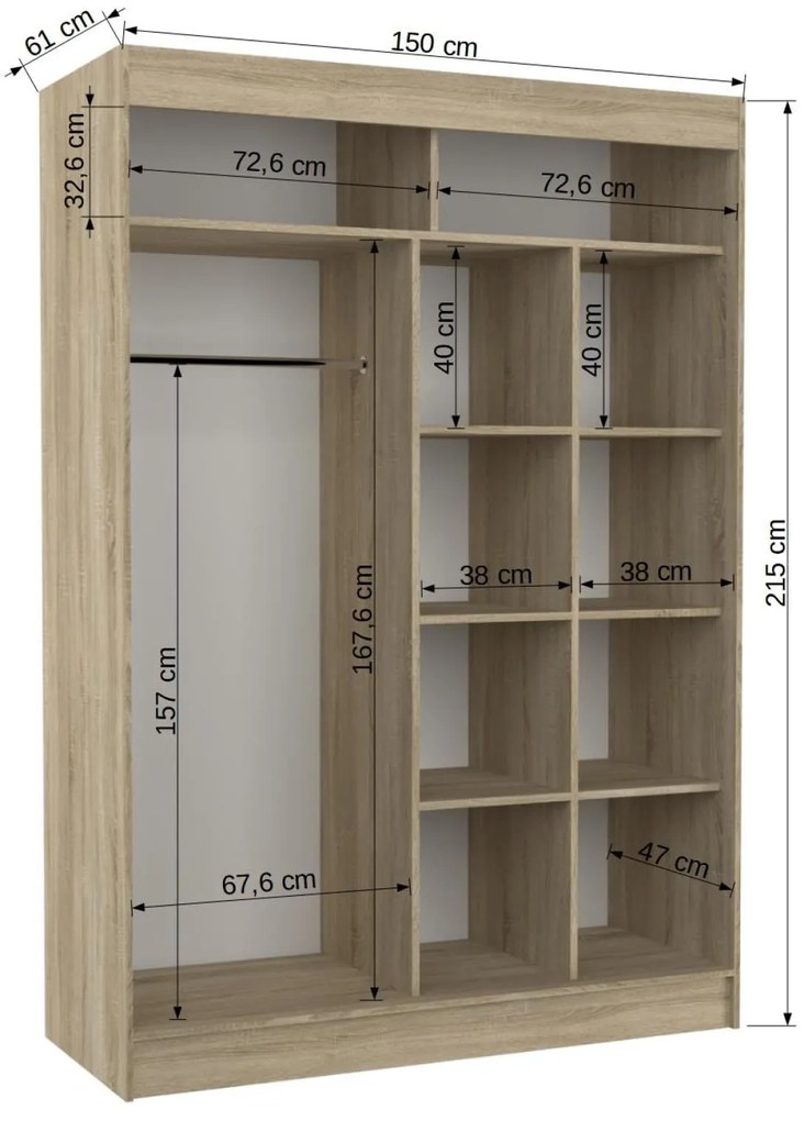 Šatní skříň s posuvnými dveřmi Batia - 150 cm Barva: Bílá