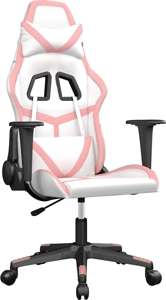 Herní židle bílá a růžová umělá kůže 3143673