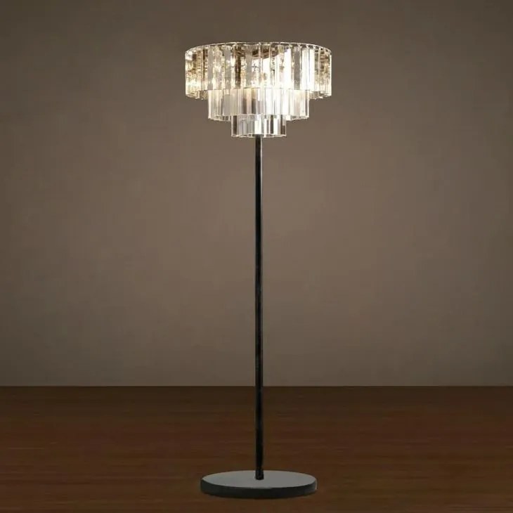 Toolight, podlahová křišťálová lampa 3xE14 APP925-3F, černá, OSW-01042